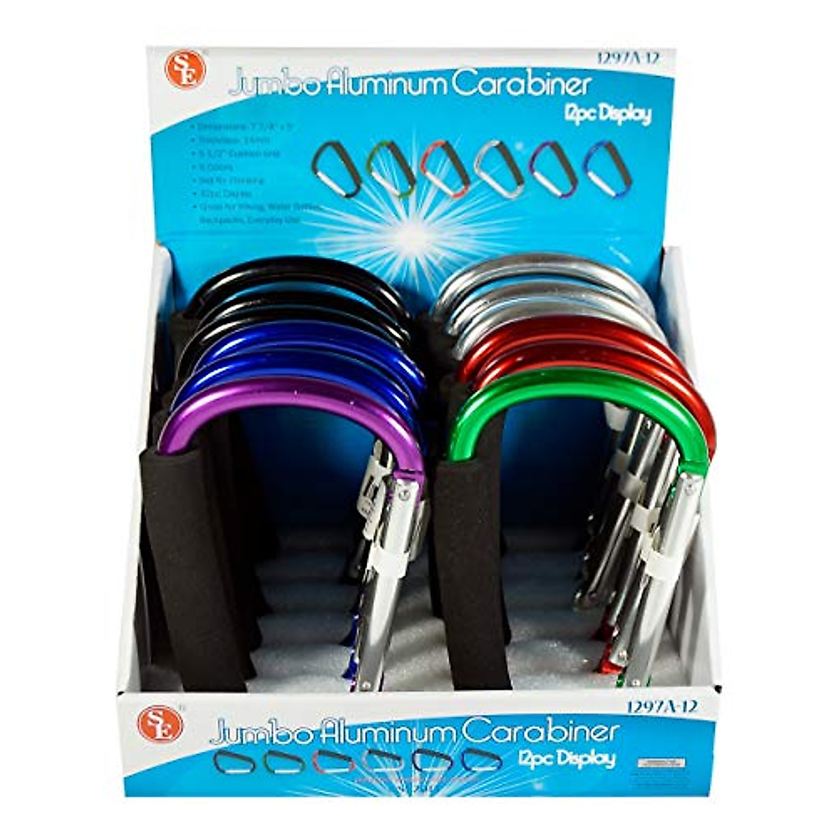 SE Assorted Color Jumbo Aluminum Carabiners (12 PC.) - 1297A-12