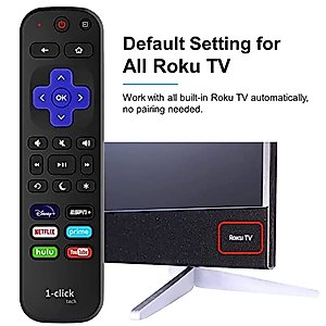 1-clicktech Remote for Roku TV, Compatible for TCL HISENSE ONN Sharp Hitachi Element Westinghouse LG Sanyo JVC Magnavox - All Built-in Roku TV [Not for Roku Stick]