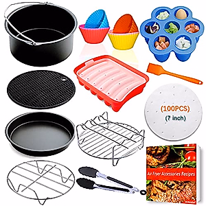 Air Fryer Accessories,7inch Air Fryer Accessories,fit for 3.2QT-5.8QT Ninja Gowise Cosori Phillips Nuwave Air Fryers and more,Nonstick Coating, Dishwasher Safe,with Cookbook,Set of 17