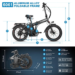 Wildeway FW11 Electric Bike 48V 32Ah Battery 750W 30MPH Folding Electric Bike for Adults, 20'' Fat Tire Mountain Ebike Bicycles, 7-Speed Gears and Dual Shock Absorber, Step-Thru 32AH Grey