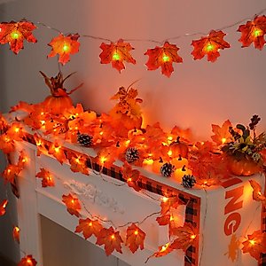 YEGUO 4 PCS Fall Decorations for Home, Thanksgiving Lights Battery Operated, Total 40ft 80 LED Lighted Fall Garland Maple Leaves for Halloween Holiday Autumn Harvest Fall Thanksgiving Decor