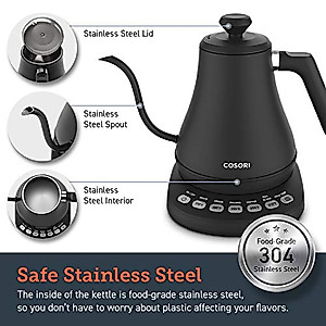 COSORI Electric Gooseneck Kettle with 5 Variable Presets, Pour Over Coffee Maker with 8 Cup Glass Coffee Pot&Coffee Brewer with Stainless Steel Filter