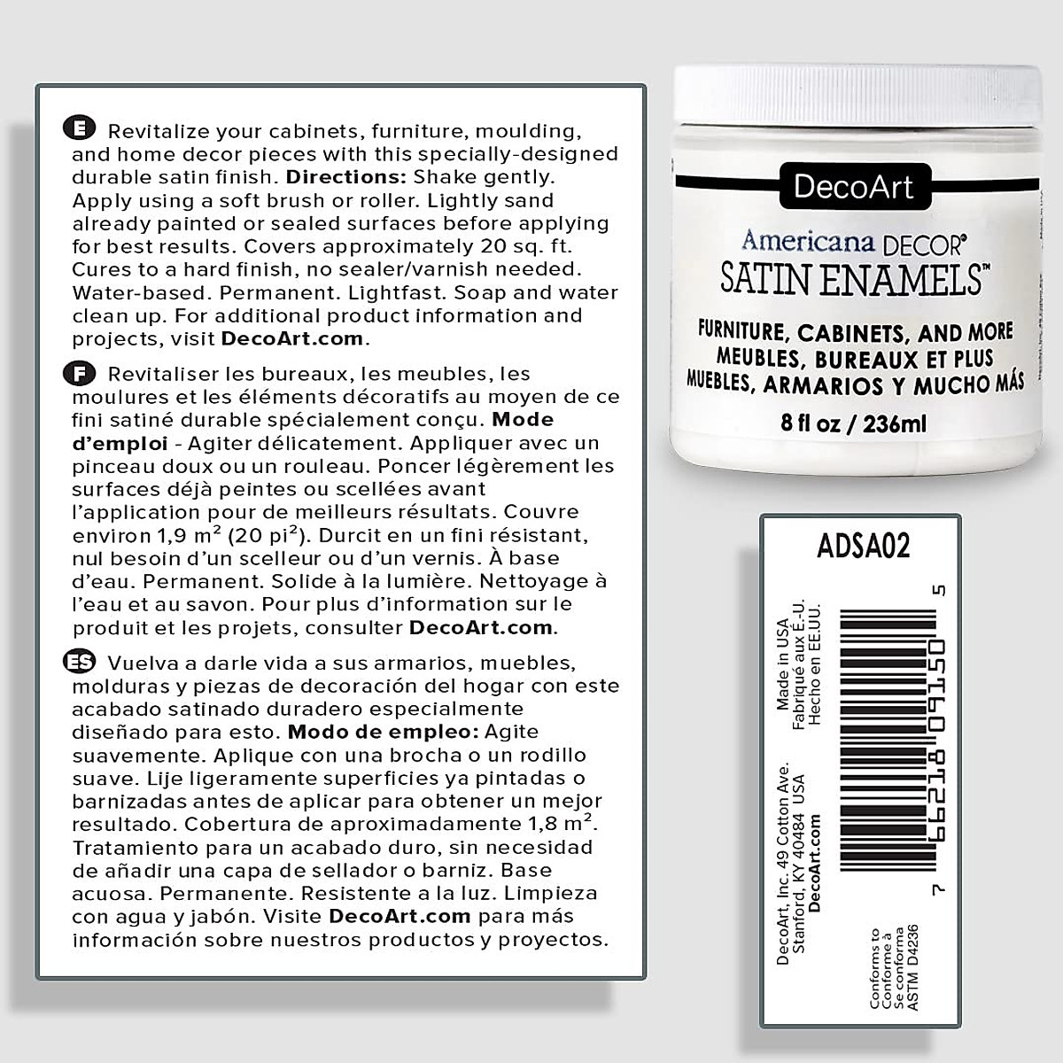 DecoArt Satin Enamels Acrylic Paint, 8 fl. oz. Jar, Pure White (Pack of 1)