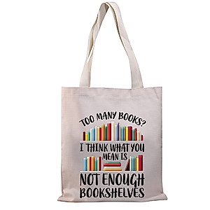 BDPWSS Book Lover Tote Bag For Women Bookworm Librarian Gift Book Club Reading Lover Reusable Shoulder Bag Funny Library Gift (Too many books TG)