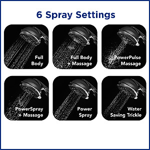 Waterpik High Pressure Hand Held Shower Head With Hose, PowerPulse Massage 6-Mode, Brushed Nickel XAS-649E