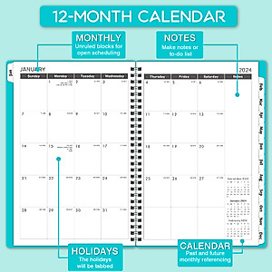 2024 Appointment Book & Planner - Daily Hourly Planner 2024, Jan 2024 - Dec 2024, 8.5" x 6.4", 30-Minute Interval, Lay - Flat, Round Corner, Twin-Wire Binding - Teal Green