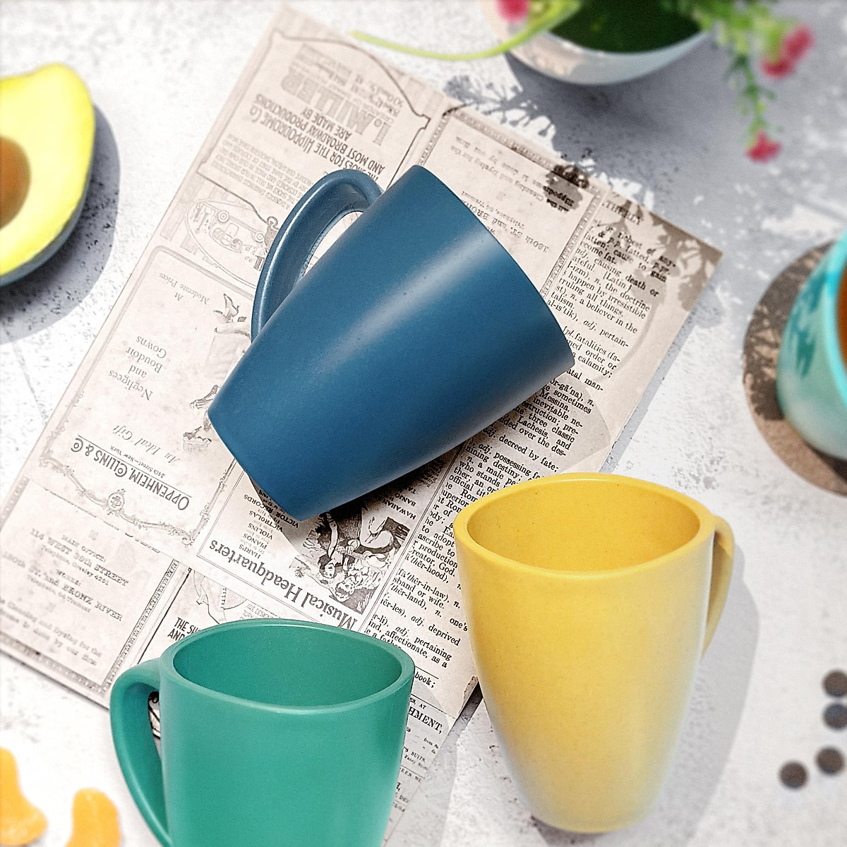 Teivio 12-Piece 13.5oz Lightweight Durable Water Tumblers, Unbreakable Wheat Straw Stackable Drinking Cups For Smoothies,Water, Wine, Beer Etc. Drinks, Dishwasher Safe, Multicolor