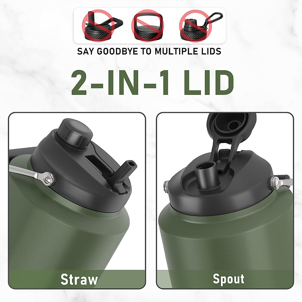 Cafezi 1 Gallon Water Jug Insulated, 2-in-1 Lid, Flip Straw and Spout, Vacuum Insulated Stainless Steel Gallon Water Bottle for Cold & Hot Drinks, Leak Proof, Great for Workouts, Yoga, Fishing, Hiking