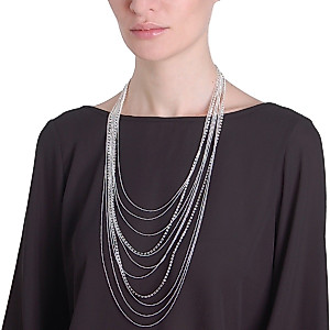 Humble Chic Rhinestone Necklace for Women - 925 Sterling Silver Plated Long Layered Necklaces for Women, Sparkly Fashion Simulated Diamond Chain, Trendy Statement Jewelry, Long Layered - Silver