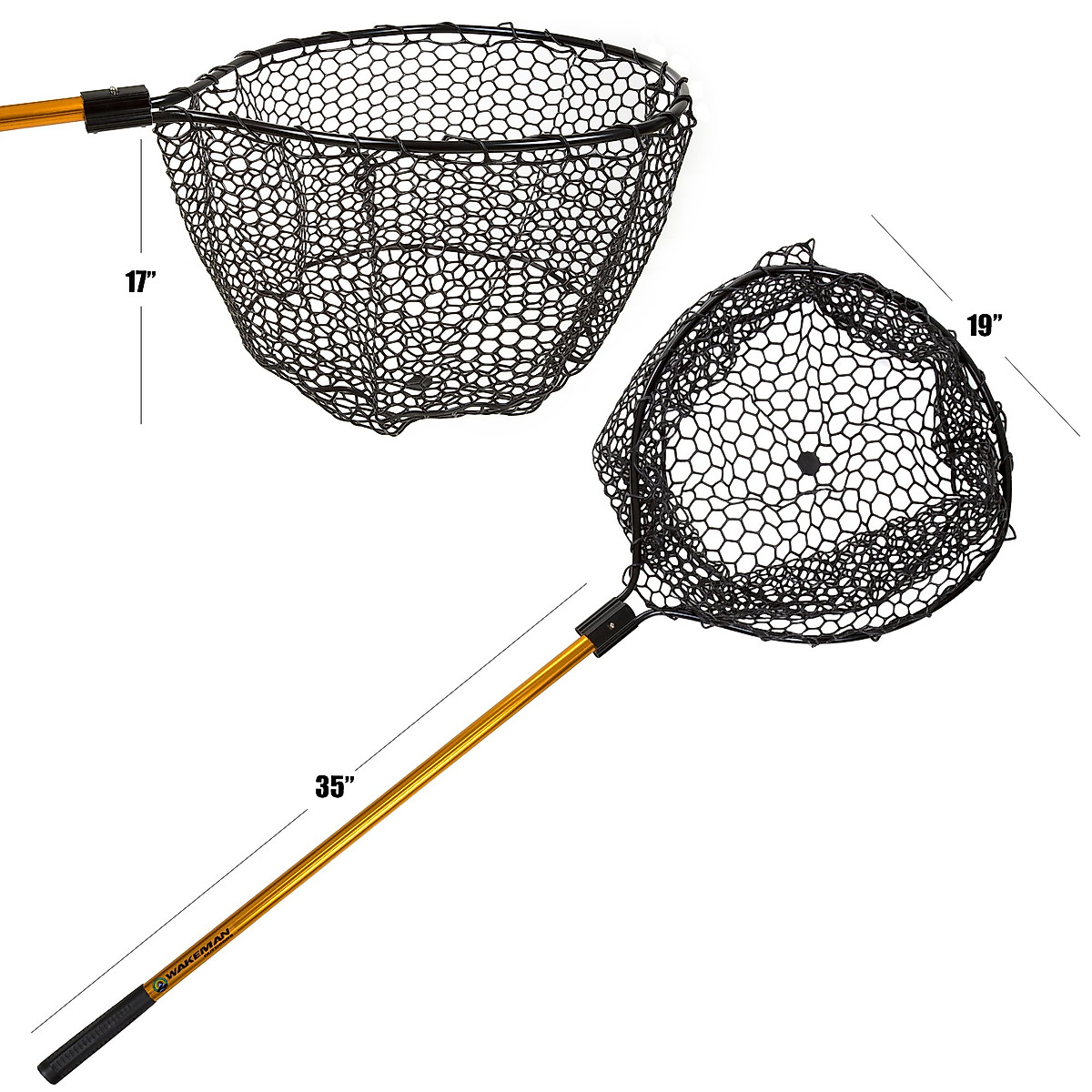Collapsible Fishing Net - 56-Inch Retractable Landing Net with Telescopic Pole - Fishing Equipment for Catch-and-Release by Wakeman (Gold)