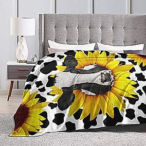 Cow Print Sunflower Flannel Fleece Blanket Plush Blanket Air Conditioning Blanket Throw Blanket Ultra-Soft Cozy Blankets for Bed Couch Chair Car Living Room 50"x40"