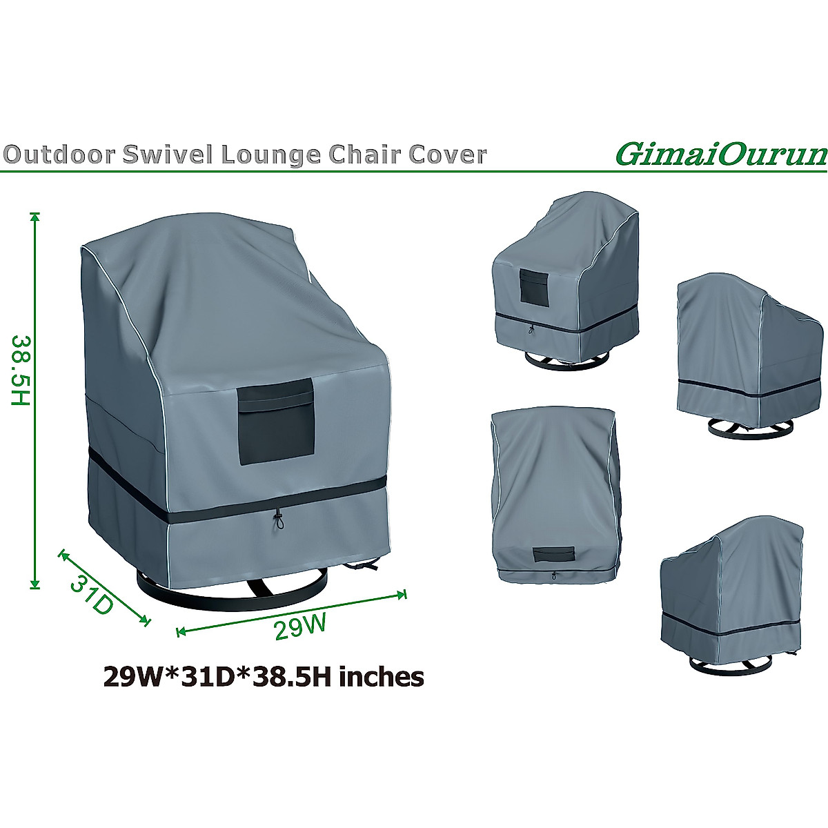 GimaiOurun Outdoor Swivel Lounge Chair Cover 4 Pack, Waterproof Heavy Duty Outdoor Chair Cover, Outdoor Lawn Patio Furniture Rocking Chair Cover, (29 W x 31 D x 38.5 H inches), Gray