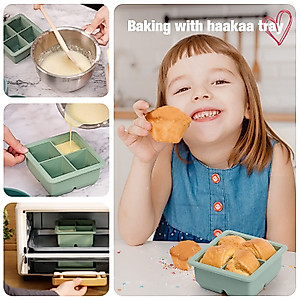 haakaa Silicone Baby Food Freezer Tray with Clip-on Lid,Baby Blocks Food Storage Containers for Homemade Baby Food, Baby Food Baking Mold,4 Compartment,Green