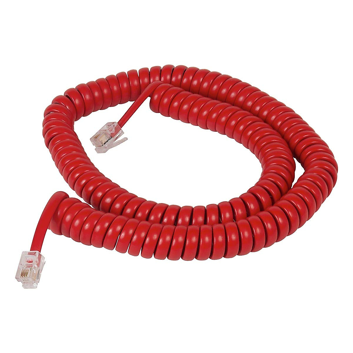 Cablesys Coiled Telephone Handset Cord for Use with PBX Phone Systems, VoIP Telephones - 12 Ft Uncoiled, Rj22, 1.5 Inch Lead on Both Ends, Cherry Red