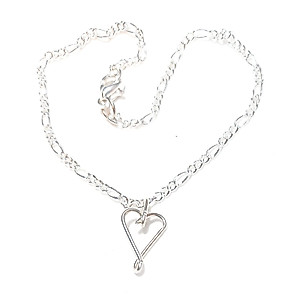 Sterling Silver plated Anklet Ankle Bracelet Heart charm 8 inch, 9 inch, 10 inch, 11 inch, 12 inch, 13 inch 2 mm Figaro chain