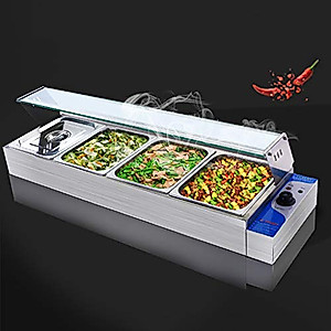 220V Commercial Food Warmer,Food Soup Warmer Stove Commercial Canteen Buffet Steam Heater with Glass Shield,for Catering and Restaurants