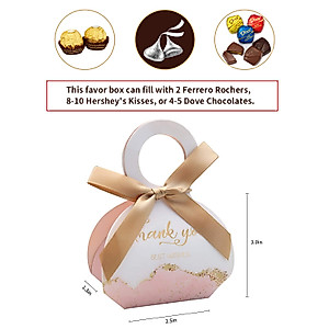 DORIS HOME 50 pcs Birthday Wedding Party Favor Boxes,Pink 2.5 * 1.37 * 3 inch Wedding Gift Bags Chocolate Candy and Gift Boxes Bridal Shower Party Paper Gift Boxes with Ribbons