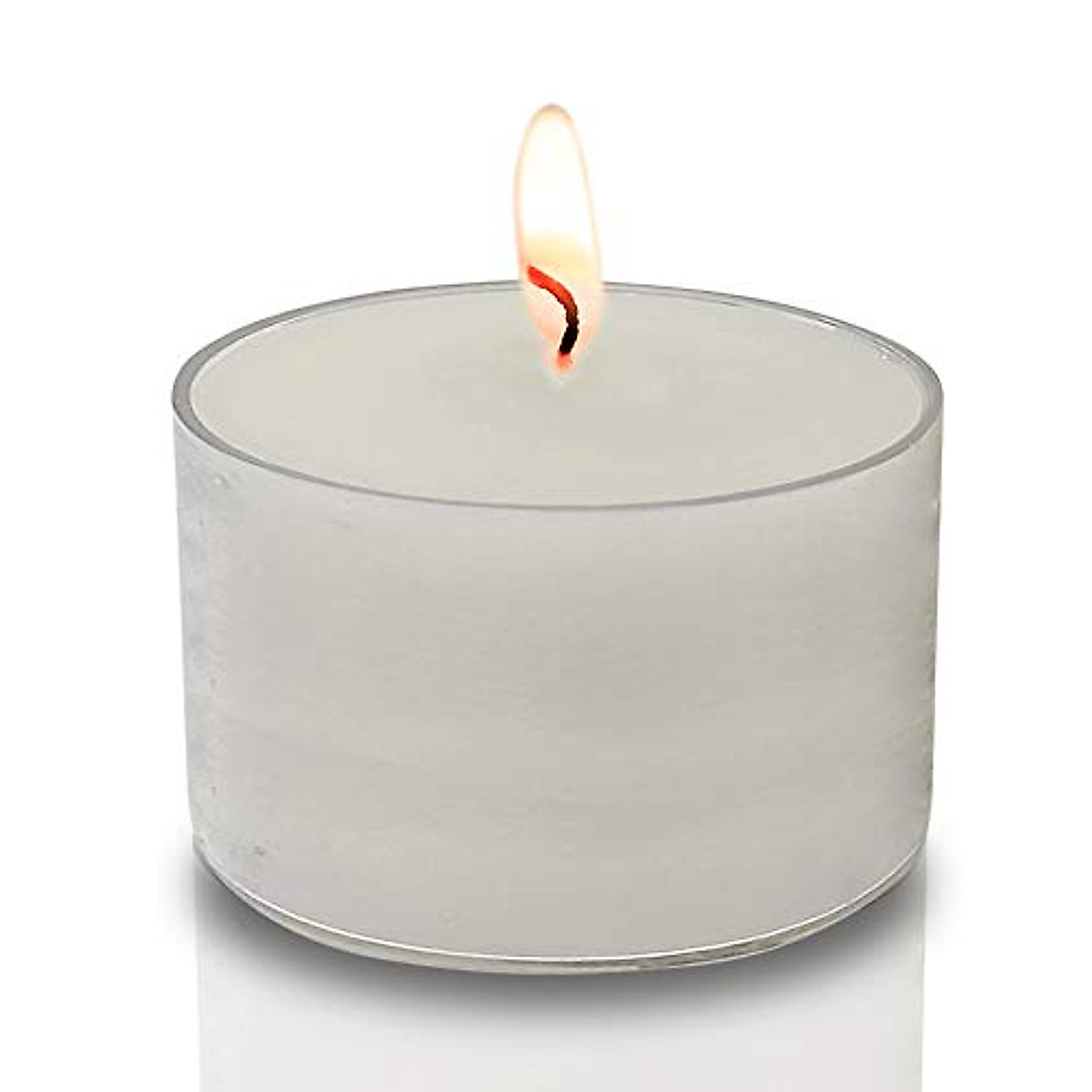 Ner Mitzvah Long Lasting Tealight Candles - 6 Hours - White in Clear Cups - Unscented - 40 Pack - Made in EU