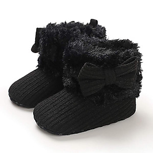 E-FAK Baby Boy Girl Boots Newborn Shoes Winter Snow Bowknot Anti-Slip Soft Sole Warm Infant Toddler Prewalker Booties(02 Black, 0-6 Months)