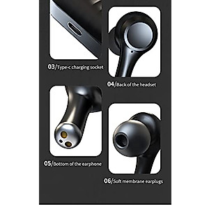 DARK WOLF True Wireless Earbuds,Active Noise Cancellation Bluetooth Headphones Touch Control with Charging Case ，Built-in Mic Stereo Earphones Light-Weight Waterproof in-Ear Headset (BL-J7)