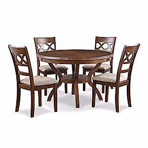 New Classic Furniture Cori 5-Piece Round Dining Set with 1 Table and 4 Chairs, Brown Cherry