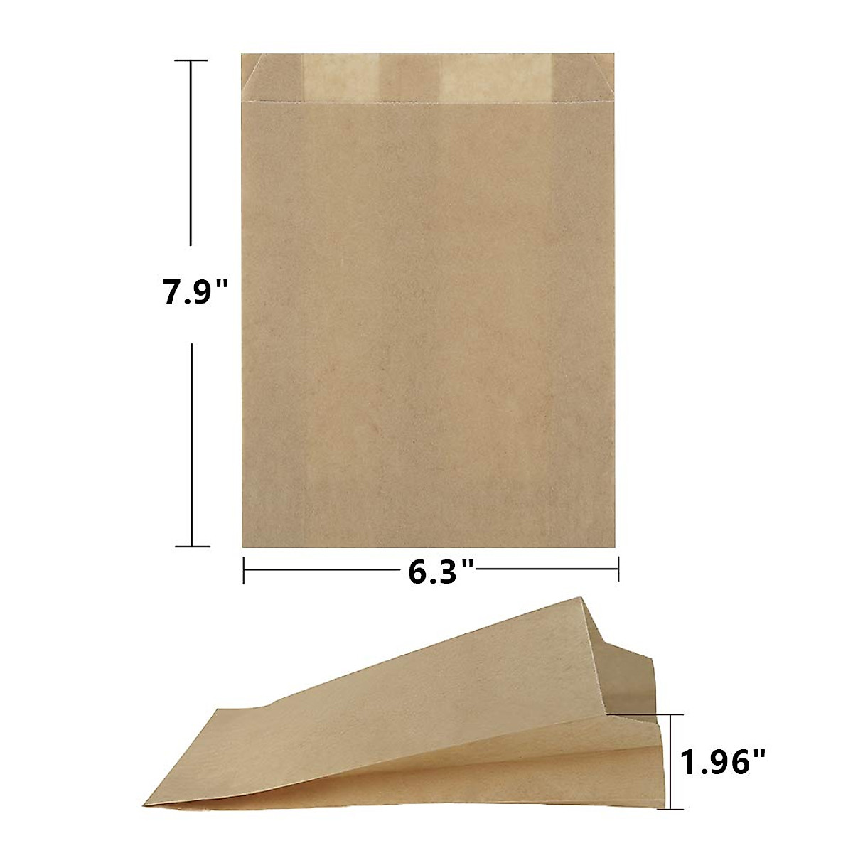 BagDream Paper Sandwich Bags 7.9x6.3x1.96" 200ct Recyclable Kitchens Paper Sack Sandwich Bags, Sealable with Thank You Stickers, Unbleached Natural Kraft Paper Bags
