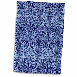 3D Rose William Morris Brer Rabbit Chintz Pattern in Two Tone Hand Towel, 15" x 22", Blue