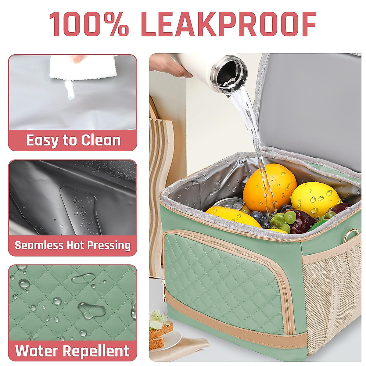 YESBAG Lunch Bag for Women, Leakproof Insulated Soft Adult Lunch Tote Cooler Bag Box With Adjustable Shoulder Strap for Office & Picnic (Green, 11L)