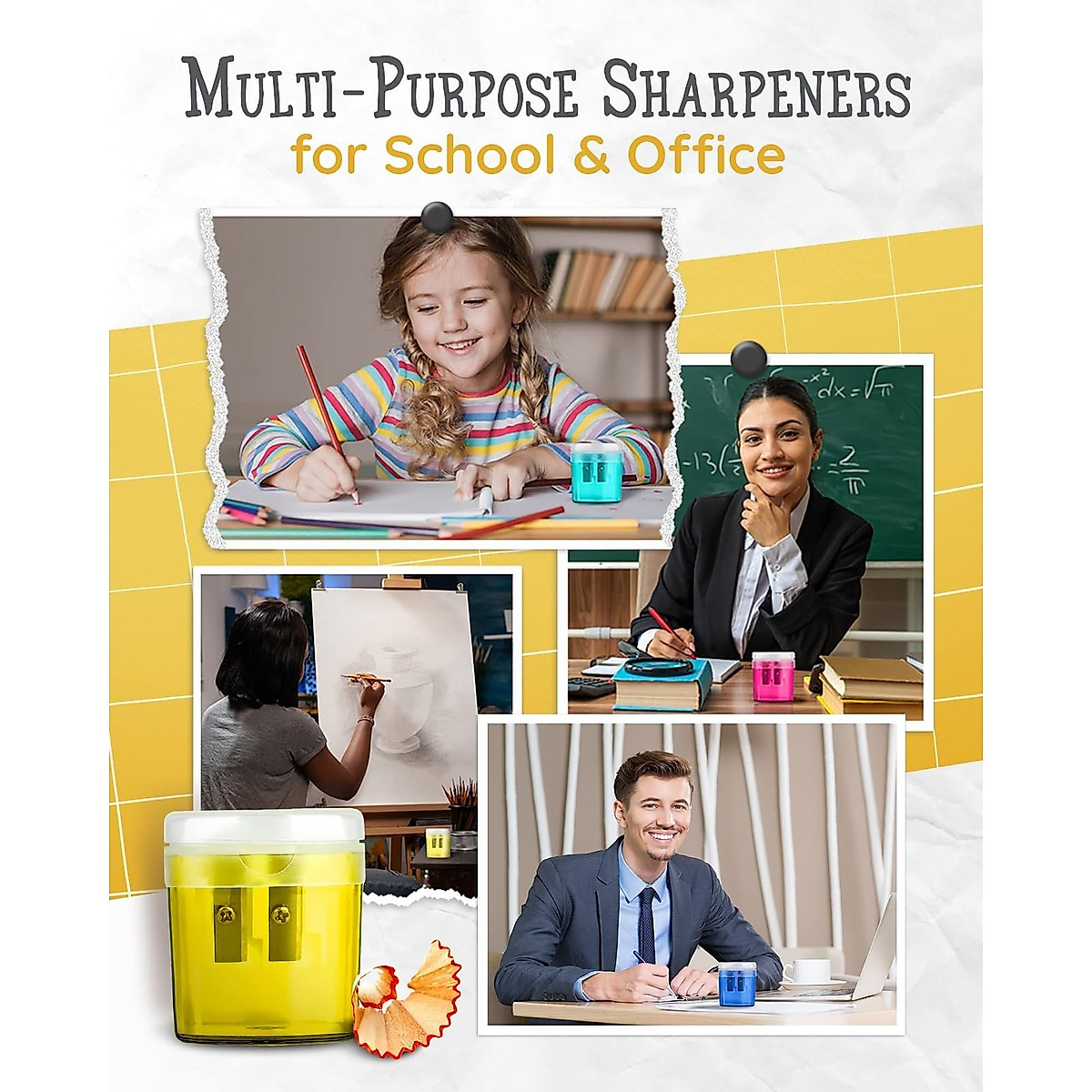 100 Pack Bulk Pencil Sharpeners - Double Hole Sharpener for Classroom Supplies, Manual Pencil Sharpener for Kids, Colored Pencil Sharpener for School Supplies. Handheld Pencil and Crayon Sharpener