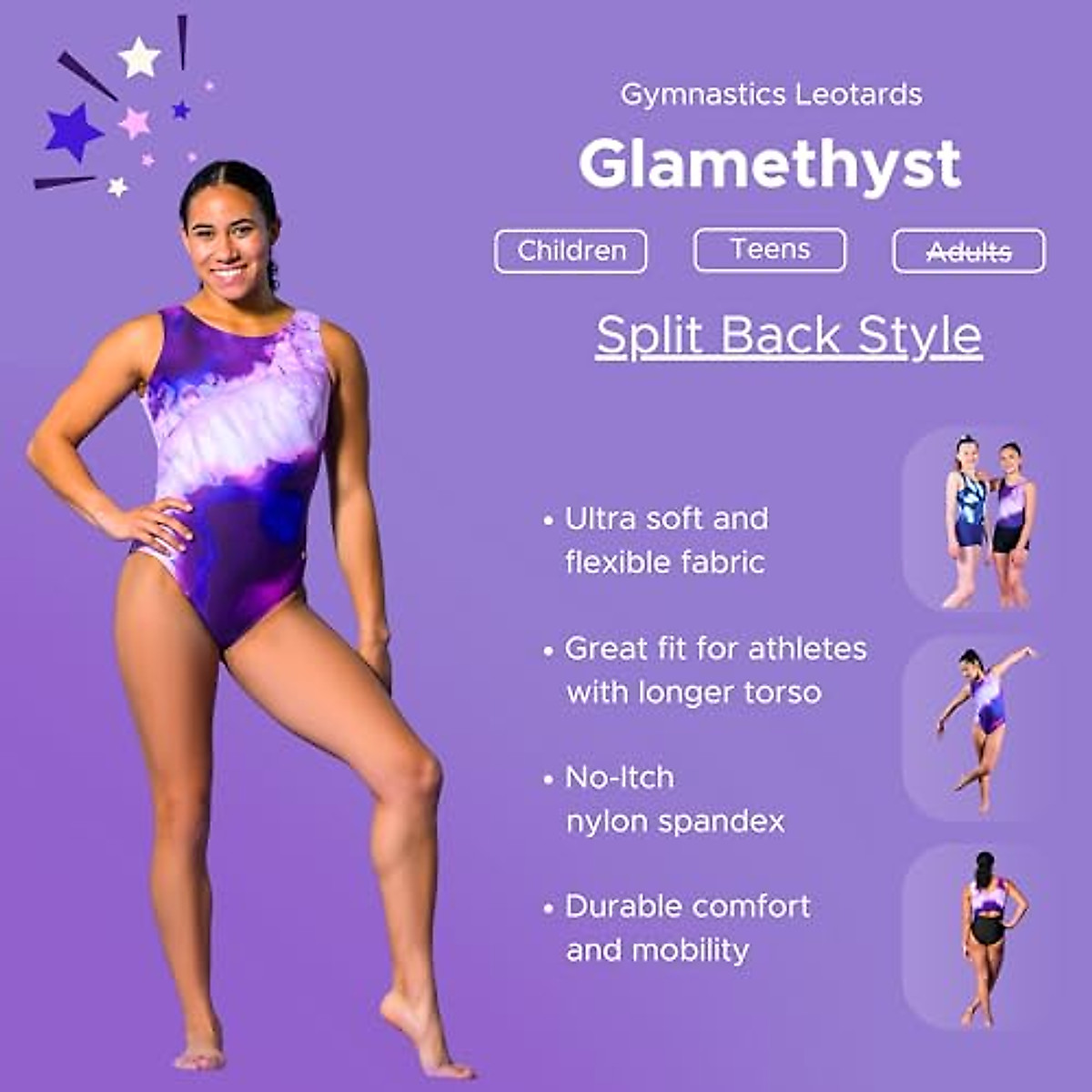 Destira Gymnastics Leotards for Girls, Glamethyst, Super Soft Leotards for Women and Girls with Matching Scrunchie, Gymnastics, Dance, Cheer, Yoga, and More, Child Large (10)