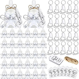 108 Pcs Baby Shower Bottle Favors 36 Pcs Baby Mini Milk Bottle 36 Pcs Baby Footprint Keychain Bottle Openers 36 Pcs Thanks Tags Party Gift for Girl Boy Baby Shower Decorations (White, Silver)