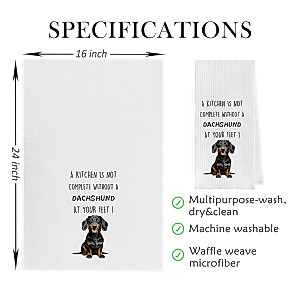 Geqtt Funny Dachshund Dish Towels set - Dachshund Gifts Waffle Weave Kitchen Towels, Dachshund Decorative Hand Tea Towels for Bathroom Kitchen, Weiner Dog Gifts for Women (16×24 Inches Set of 2)