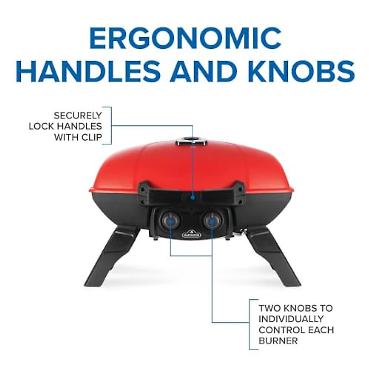 Napoleon - TravelQ 285 Portable Propane Gas Grill with Griddle, Red, 2 Burners, For Tailgating, Camping, And Small Outdoor Spaces