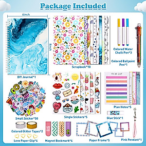 Kidsord DIY Journal Set for Teen Girl Gifts, 100PCS+ Personalized Diary Stuff Birthday Gift Ideas, Kids Scrapbook Kit, Girls Gifts Age 8 9 10 11 12 13 Years Old and Up (Sea Waves Set)