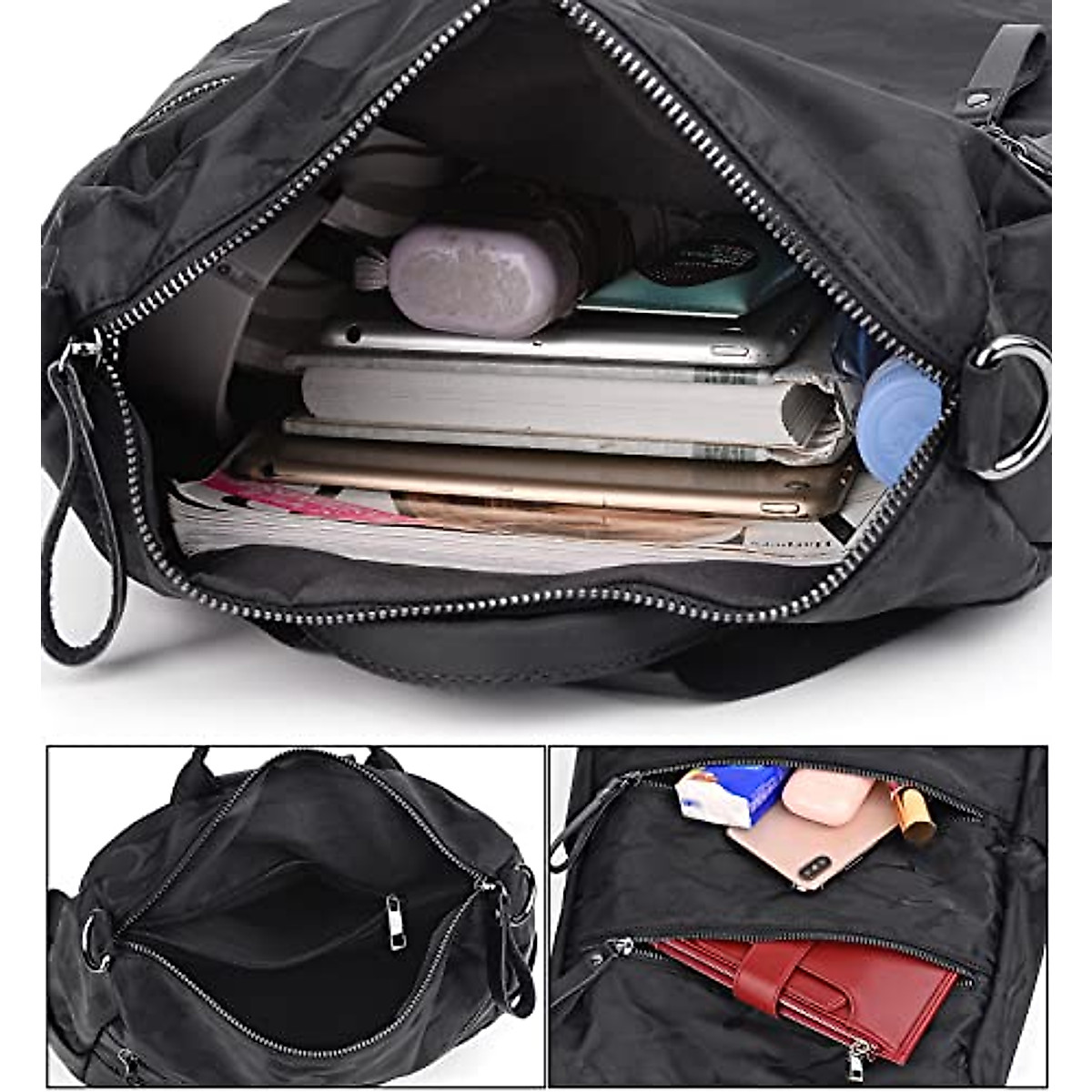 UTO Camo Waterproof Backpack for Women Durable Nylon Multipurpose Roomy Multi pockets Travel Business Shoulder Bag New Camo Black
