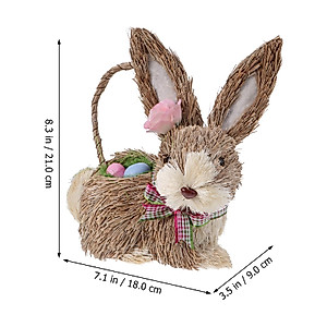 Easter Bunny Figurine Straw Woven Easter Rabbit Statue Sculpture Farmhouse Decoration for Easter Spring Decor