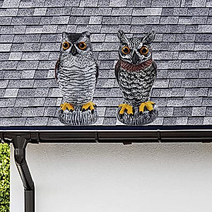 Hausse 2 Pack Fake Owl Decoy Bird Scarecrow Sculpture, Plastic Horned Owl Bird Deterrents with Yellow Claws, Garden Protectors, Large Nature Enemy Pest Repellent for Outdoor Garden Yard