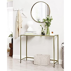 VASAGLE 39.4” Console Table, Tempered Glass Sofa Table, Modern Entryway Table, Metal Frame, Easy to Assemble, Adjustable Feet, for Living Room, Hallway, Gold Color ULGT26G