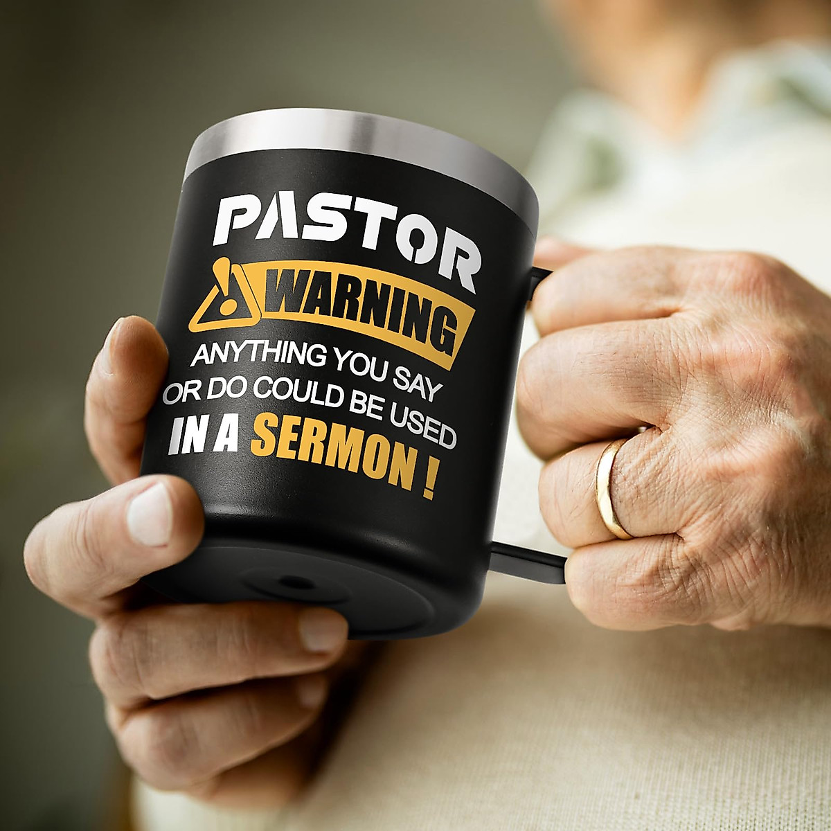 LiqCool Pastor Appreciation Gifts, Pastor Gifts for Men Women, Pastor Warning Insulated Coffee Mug -12 Oz, Funny Gifts for Pastor, Pastor Gifts for Christmas Birthday Anniversary(Black)