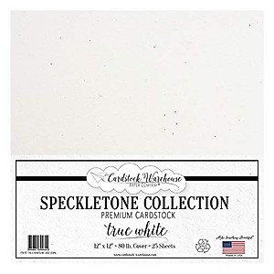 TRUE WHITE SPECKLETONE 100% Off-White Recycled Cardstock Paper - 12 x 12 inch - PREMIUM 80 LB. COVER - 25 Sheets