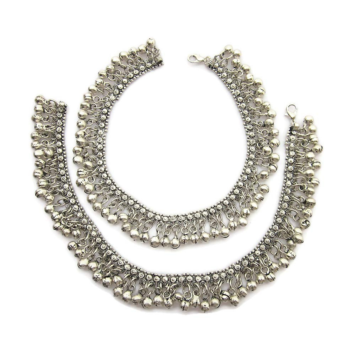 Womens Fashion Anklets Pair | Ankle Bracelet Barefoot Sandals Feet Jewelry | Festival Bohemian Vintage Retro Tribal Gypsy Hippy Bollywood Boho Chic Style | Jingle Bell Charm Handcrafted Indian Payal