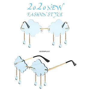 BOJOD Rimless Cloud Sunglasses For Women Trendy Disco Festival Glasses Vintage 90s Sunglasses Funny Cloud BLUE Halloween