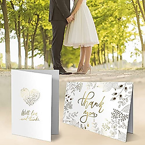 Fresh & Lucky 50 Elegant Thank You Assorted Blank Cards With Envelopes - Classic Multiple Golden and Silver Floral Print Stylish Design on White Thick Paper - Perfect For Weddings, Business Events, Invitations, Memorial Donations, Funeral Contributions, B