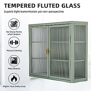 HomSof Wall Cabinet Haze Double Glass Door Detachable Shelves for Office, Dining, Living Room, Kitchen and Bathroom, Mint Green