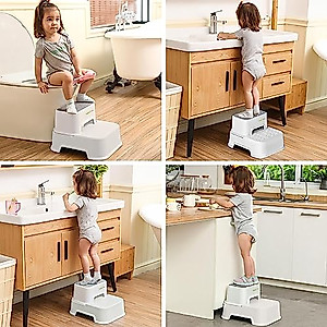 Two Step Stool for Kids, Double up Baby Child Toddler Stepping Stool for Potty Training,Bathroom Sink,Kitchen,Toilet Stool with Anti-Slip Strips for Safety, Stackable, Wide Step (2 Packs White)