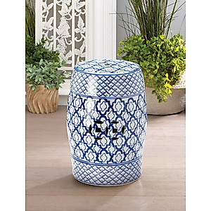 Koehler 10017922 Accent Plus Blue and White Ceramic Decorative Stool