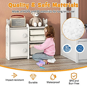 HONEY JOY Kids Toy Storage Organizer with Bins, Toddler Toy Chest & Bookshelf with Enclosed Cabinets & Pull-out Drawers, Multipurpose Storage Bookcase Cabinet for Playroom, Bedroom, Kindergarten, Gray