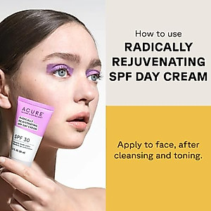Acure Radically Rejuvenating SPF 30 Day Cream - Anti-Aging Sun Protection with Turmeric, Ferulic Acid & Vitamin C - Antioxidant Support, Calms and Soothes Skin - 100% Vegan - 1.7 Fl Oz, Scented