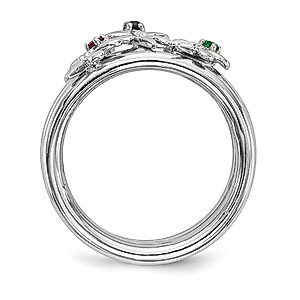 Solid 925 Sterling Silver Stackable Set of 3 Sapphire Blue September Gemstone, Ruby, Emerald Green May Gemstone Engagement Rings Size 7