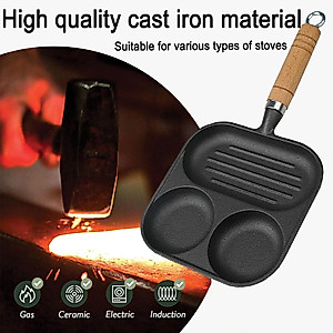 JUSTUP Nonstick Frying Pan,3-in-1 Cast Iron Egg Pan Divided Grill Pan,3-Section Versatile Breakfast Skillet,Cooking Pan for Egg,Steak and Burgers (Black)